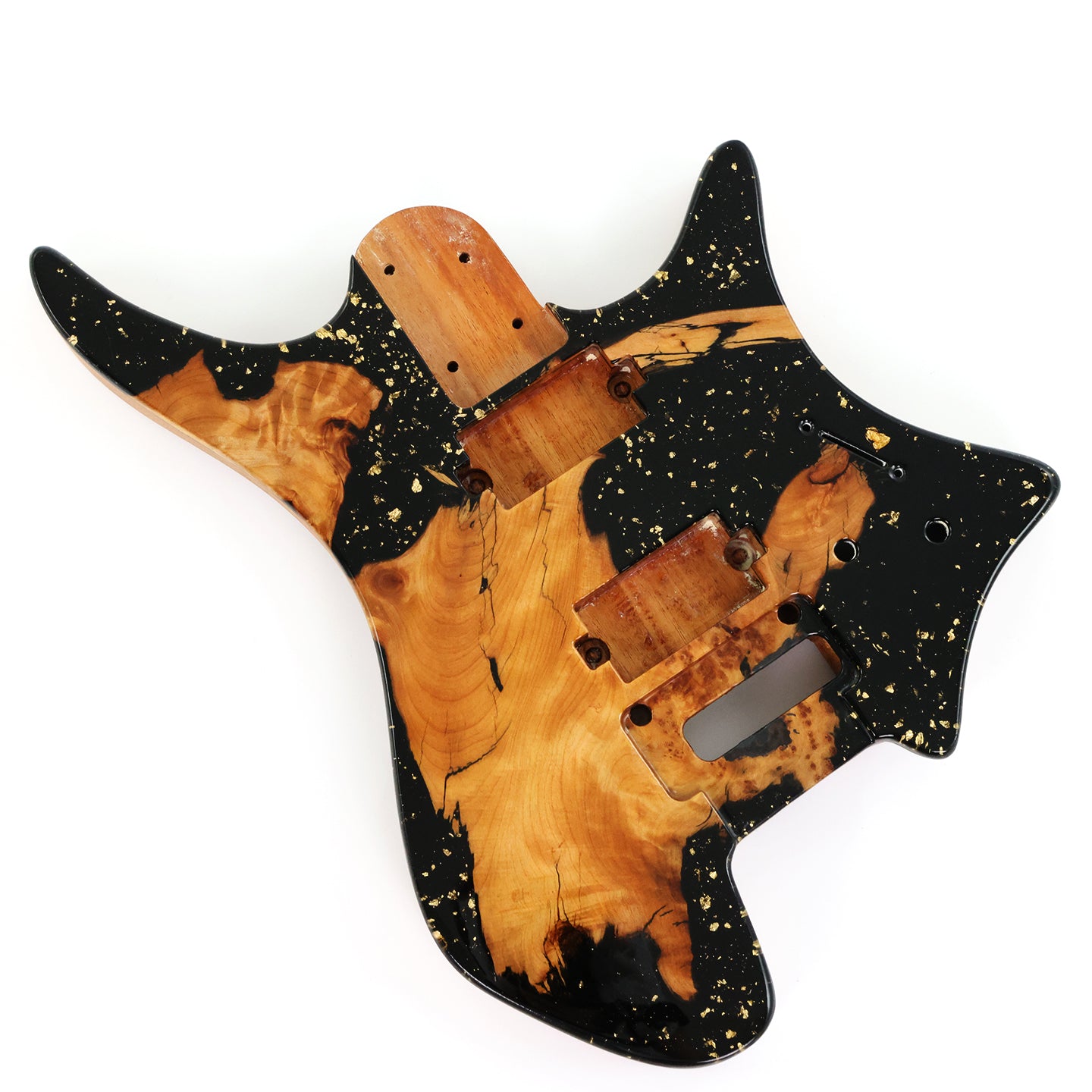 One-of-a-Kind Burl Wood Veneer Epoxy Resin Headless Electric Guitar Bo ...